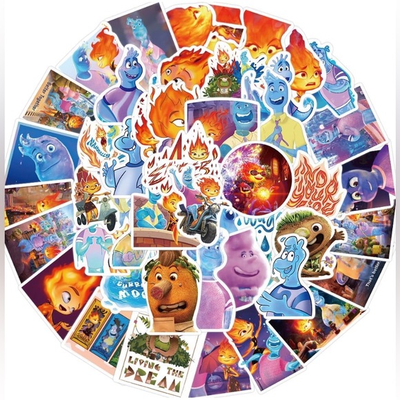 Pixar | Party Supplies | Pixar Elemental Cartoon Movie Stickers 5pcs ...